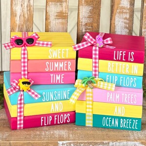 Farmhouse Mini Wood Book Stack Summer Mini Wood Books Summer Tiered ...