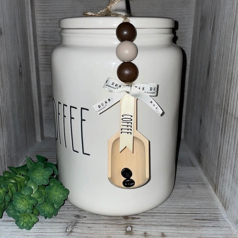 Coffee Garland, Canister Scoop, Coffee Bar, Farmhouse Wood Bead Garland ...