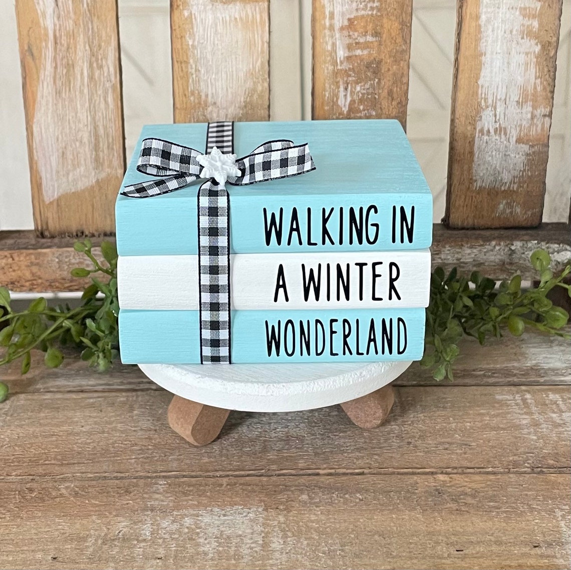 Farmhouse Mini Wood Book Stack, Snowflake Book Stack, Winter Wood Books ...
