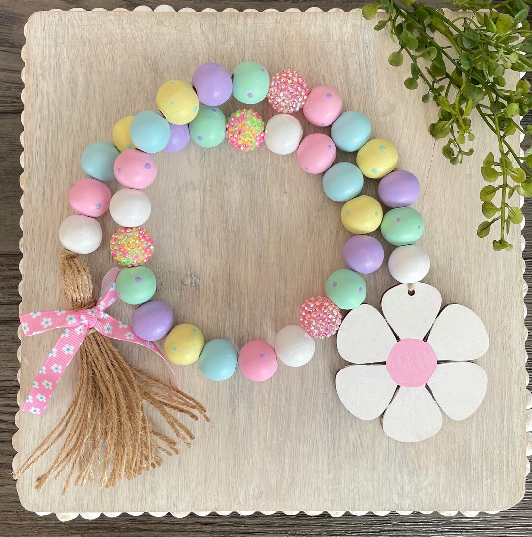 Farmhouse Spring Daisy Garland Spring Wood Bead Garland - Etsy