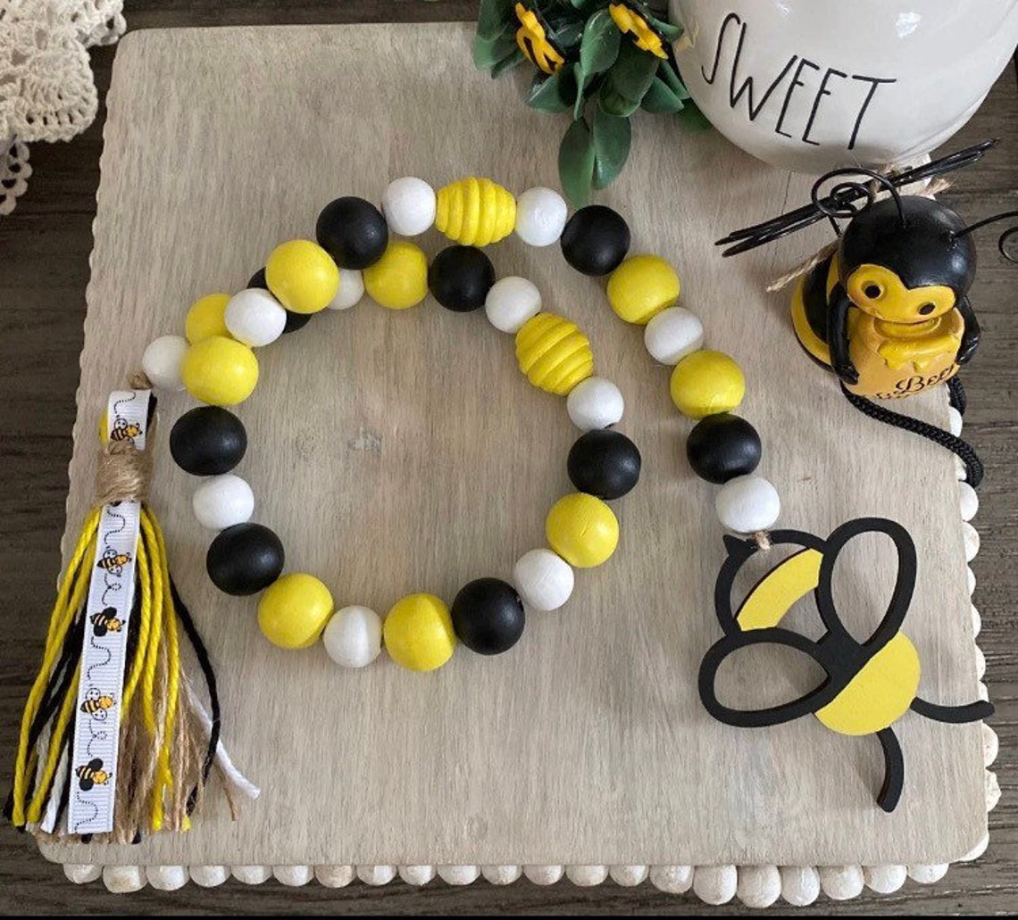 Bee Garland Honey Bee Farmhouse Garland Wooden Beads - Etsy