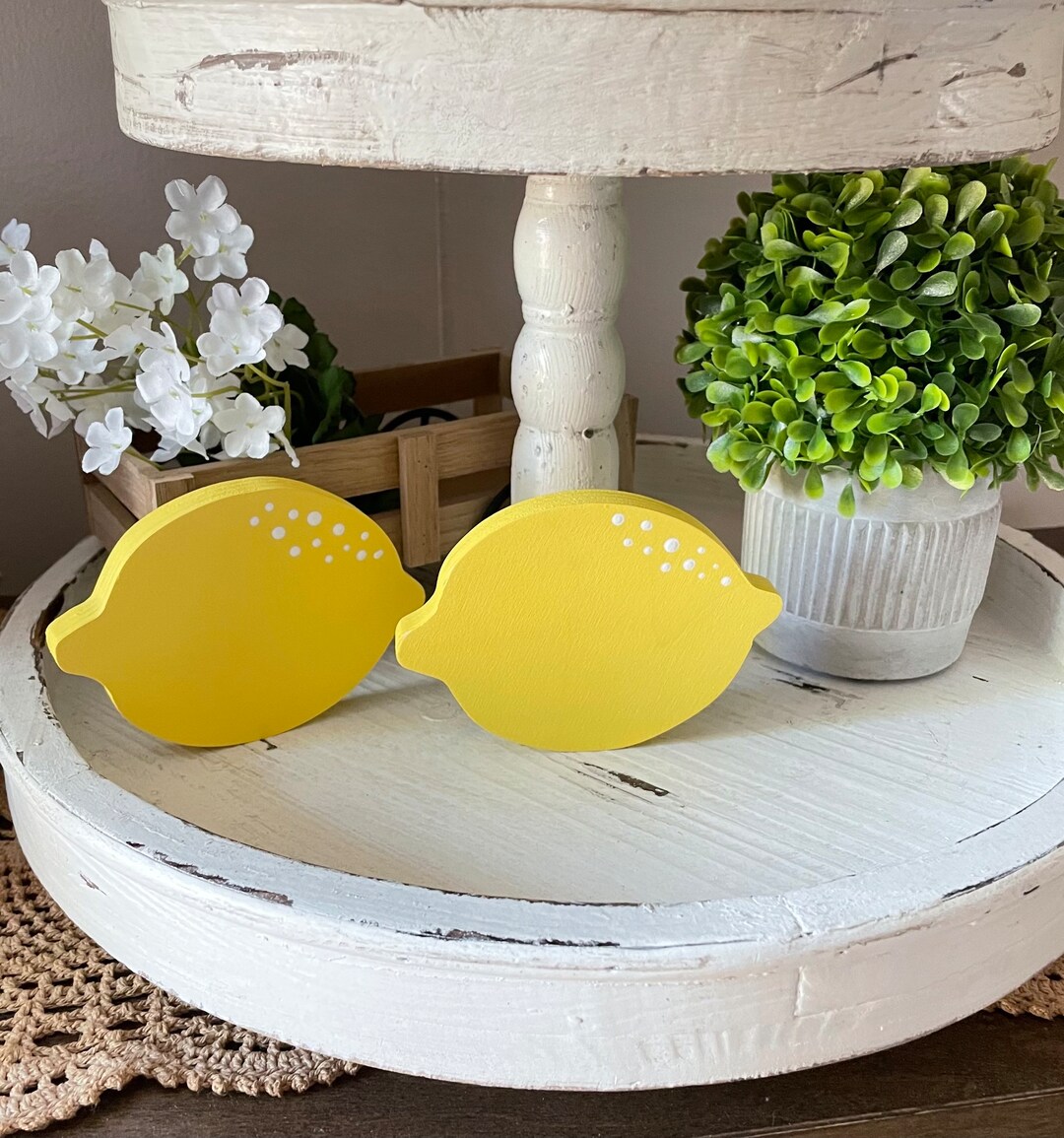 Farmhouse Lemons, Wood Lemons, Farmhouse Lemon Tiered Tray Decor ...