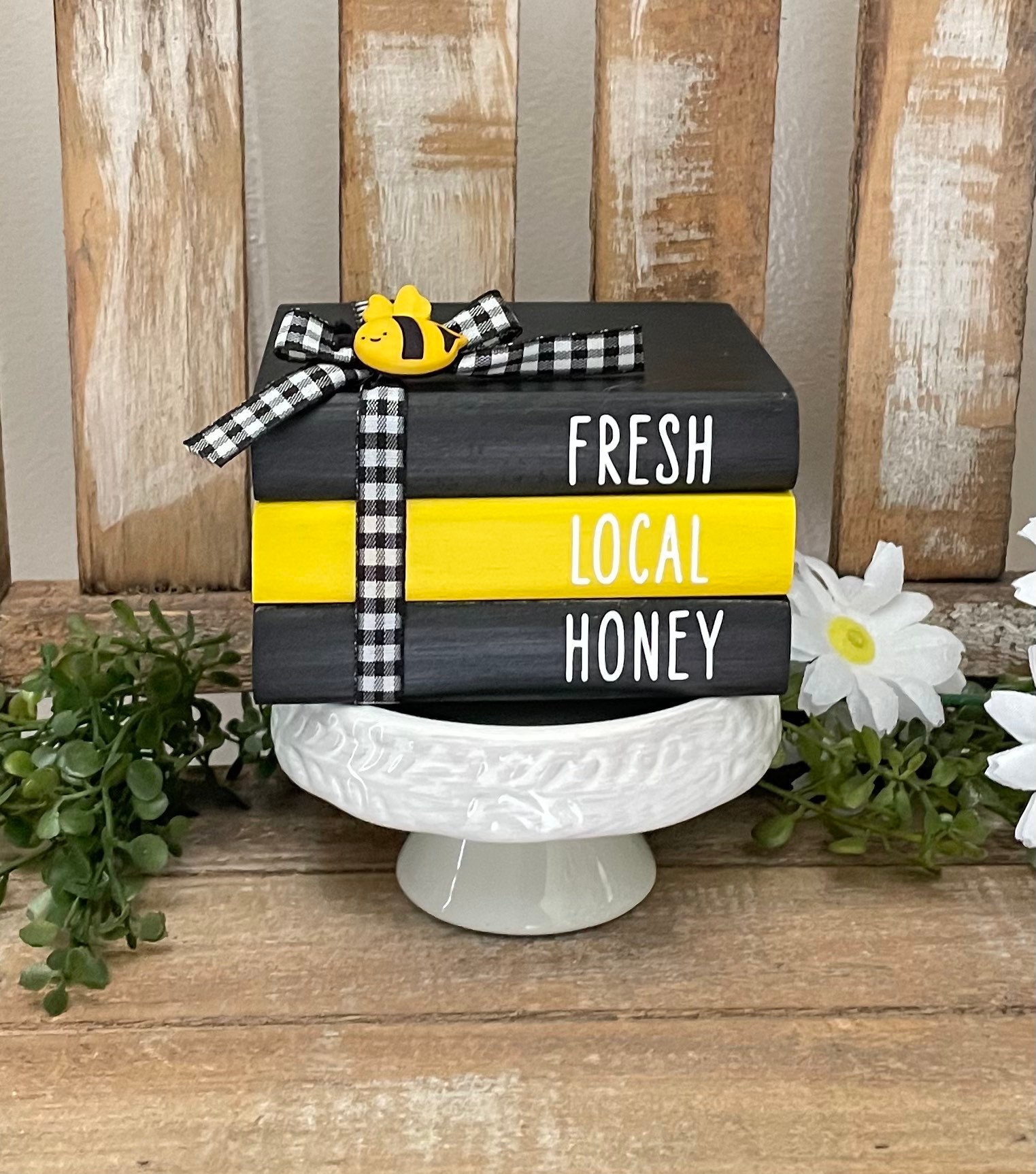 Farmhouse Bee Wood Books Bee Decor Mini Bee Wood Book Stack - Etsy