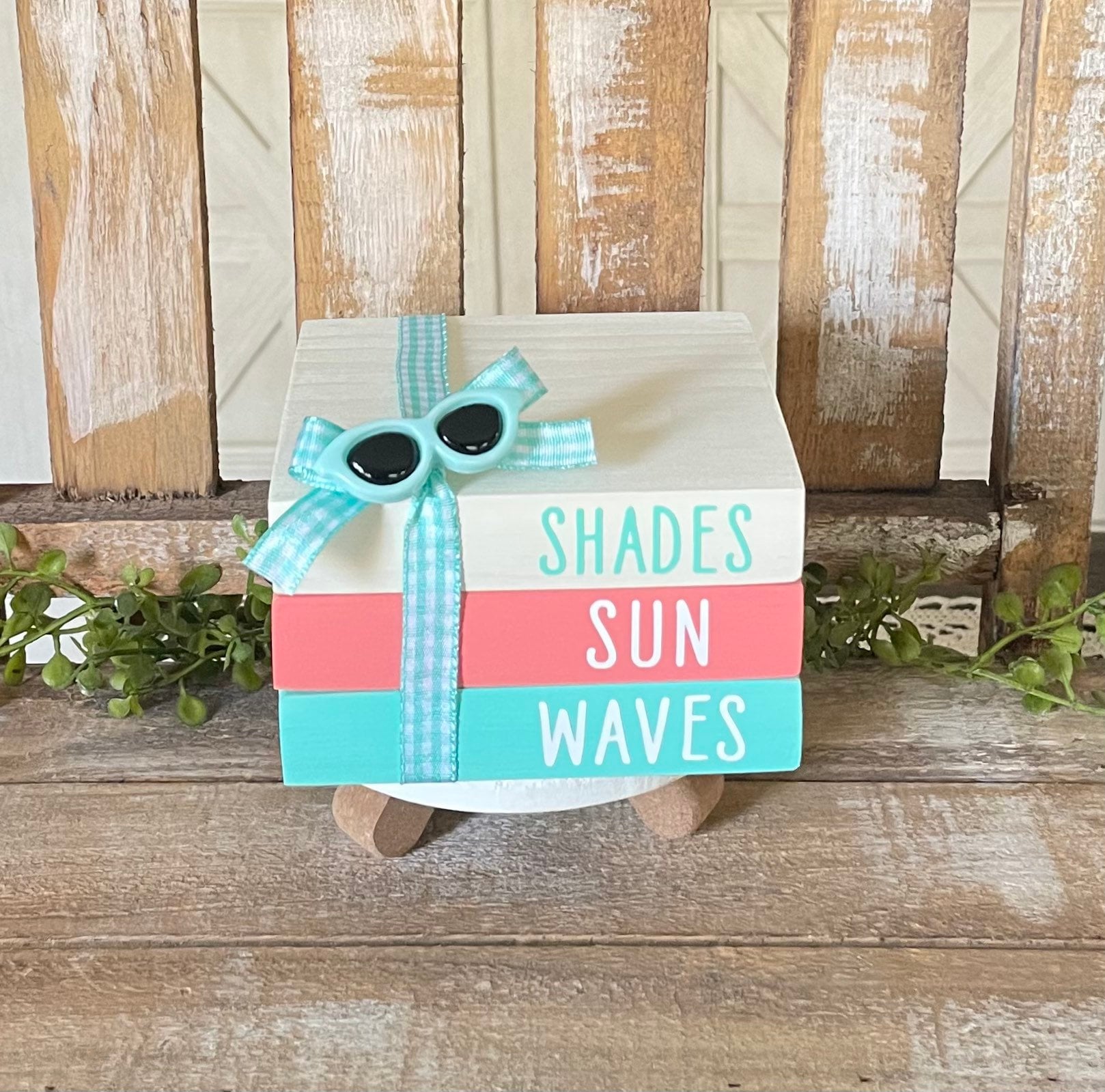 Farmhouse Beach Wood Book Stack, Beach Decor, Mini Wood Books ...