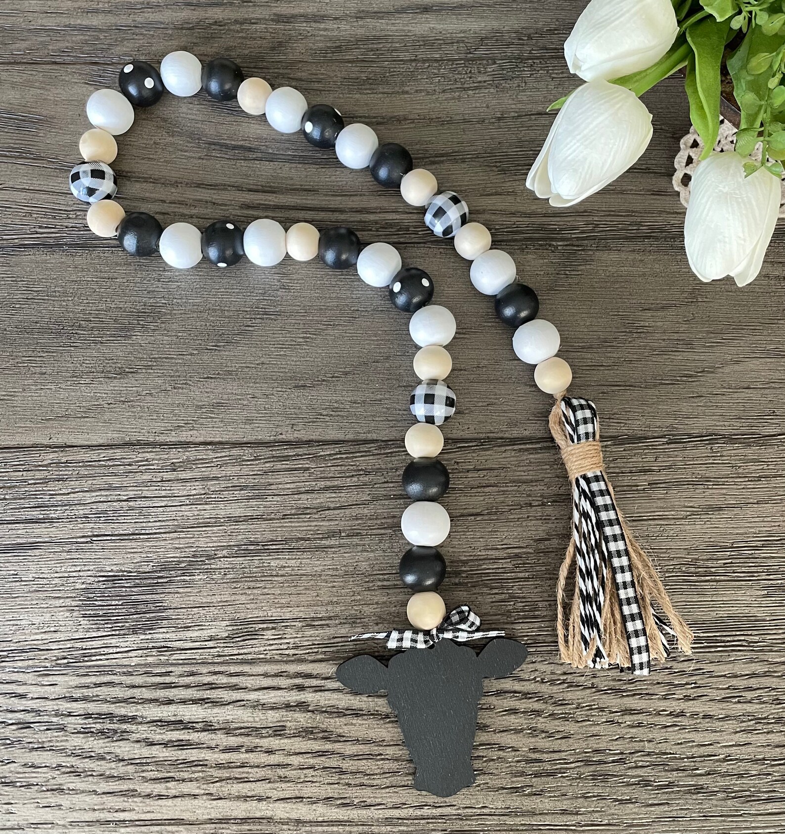 Farmhouse Garland Cow Wood Bead Garland Cow Decor Farmhouse - Etsy