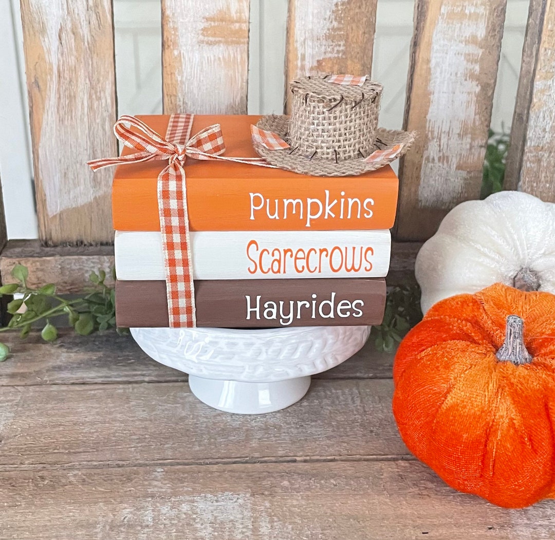 Farmhouse Mini Wood Book Stack, Halloween Book Stack, Halloween Wood ...