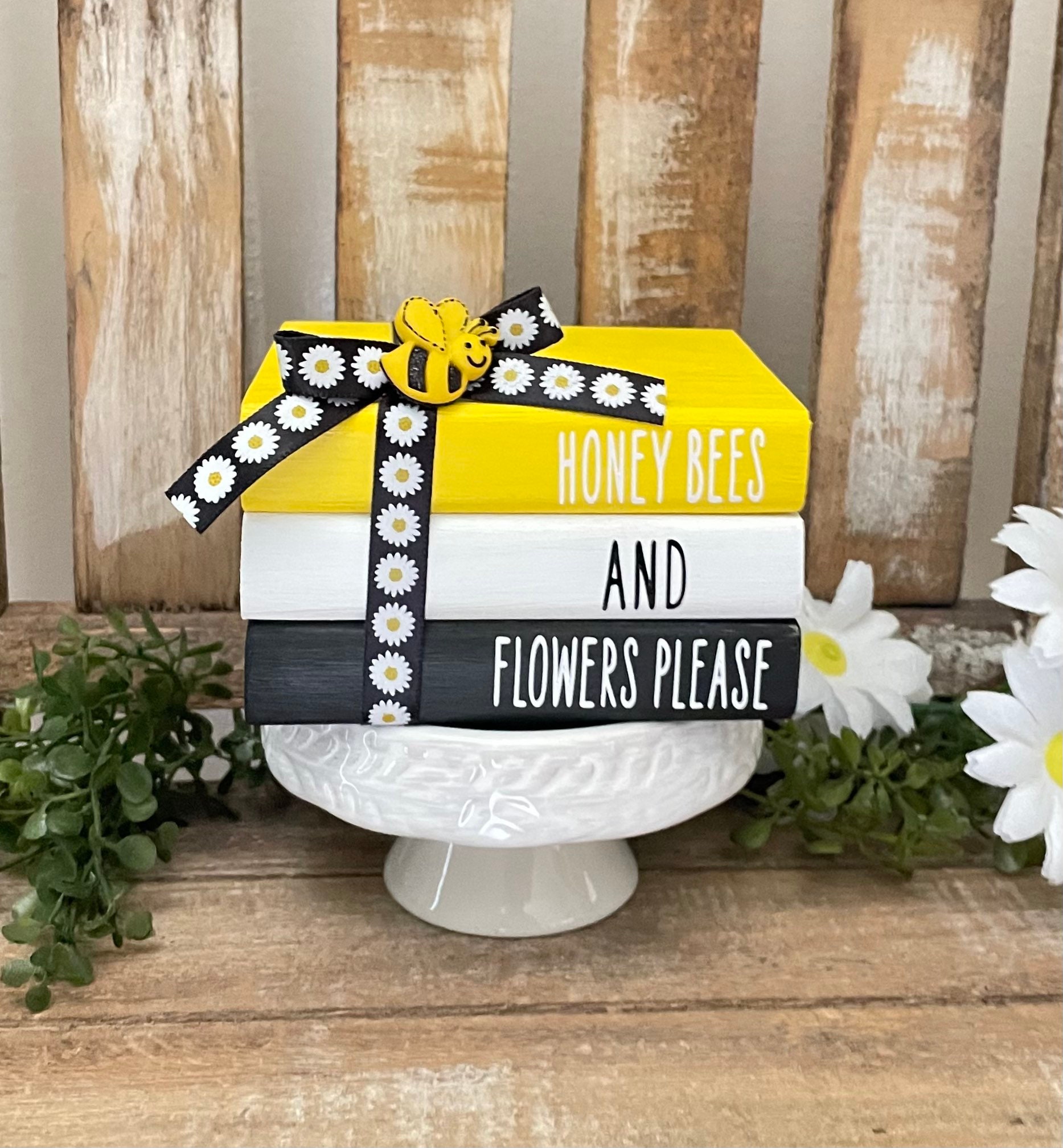 Farmhouse Bee Wood Books Bee Decor Mini Bee Wood Book Stack - Etsy