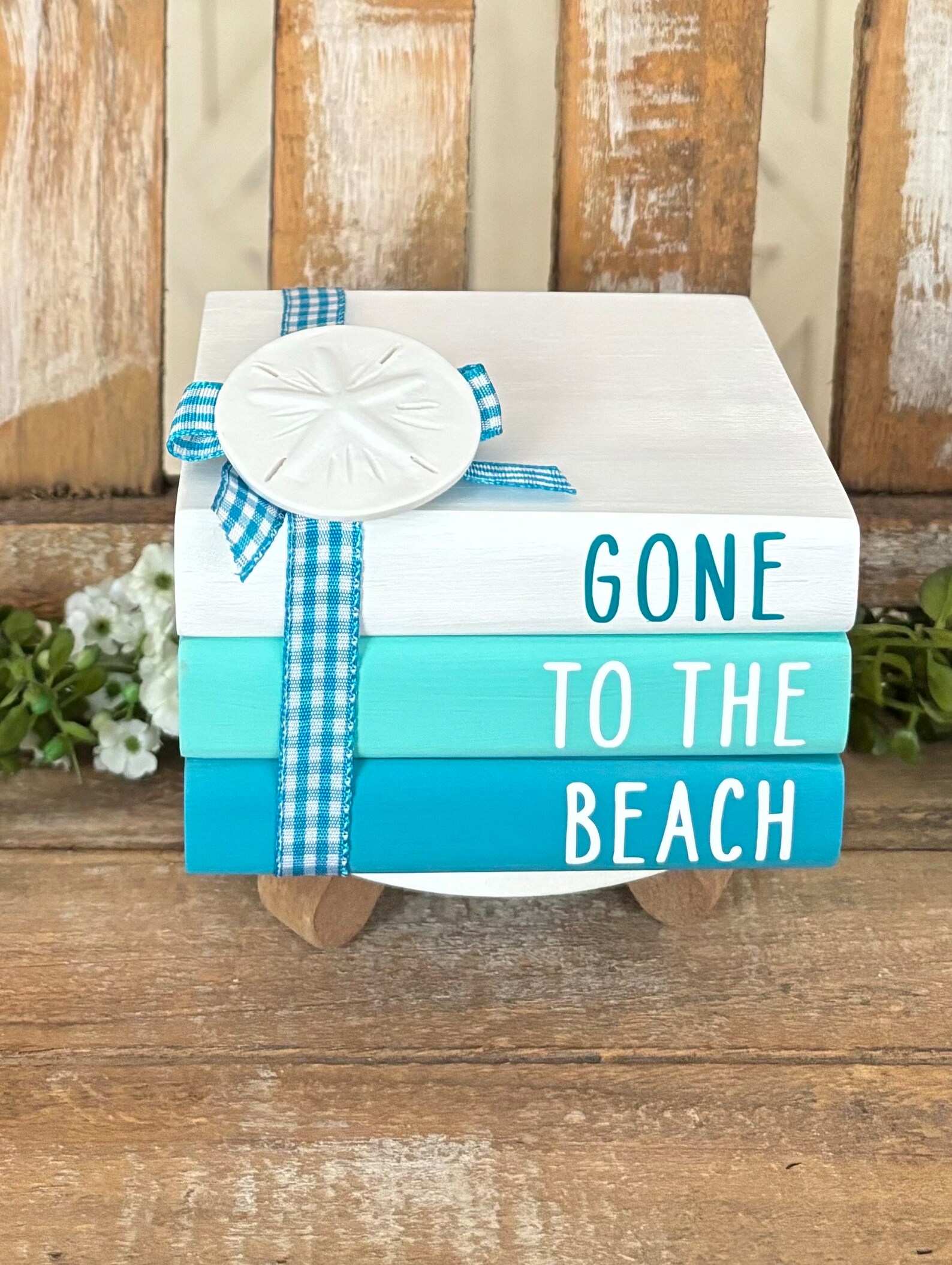Farmhouse Beach Wood Book Stack, Beach Decor, Mini Wood Books ...