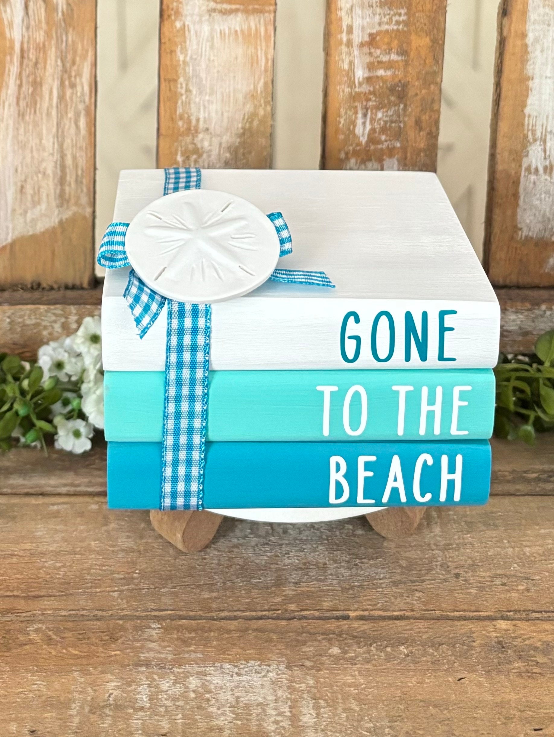 Farmhouse Beach Wood Book Stack, Beach Decor, Mini Wood Books ...