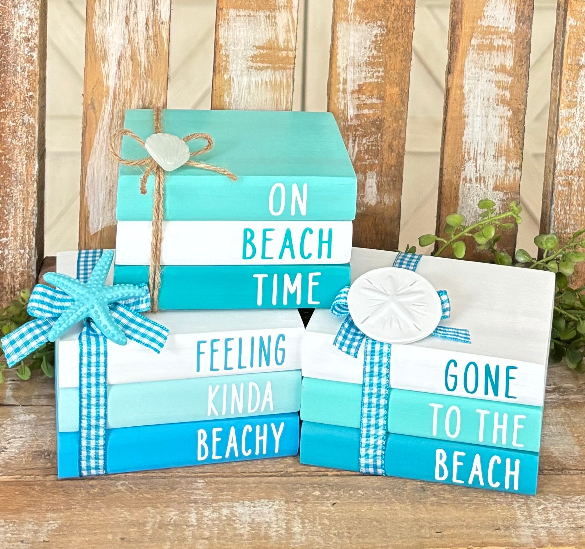 Farmhouse Beach Wood Book Stack, Beach Decor, Mini Wood Books ...