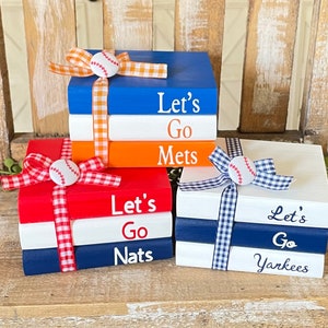 Farmhouse Mini Wood Book Stack New York Mets Wood Books - Etsy