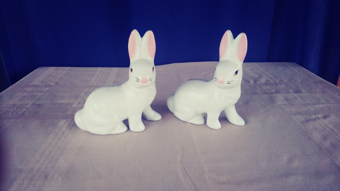 Vintage Ceramic Rabbit Figurines, Matching Set of 2. Bunny Figurines ...