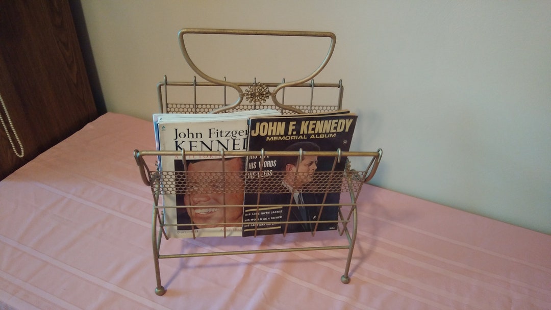 Mid Century Magazine Rack. Metal Painted Bronze Colored With Metal ...
