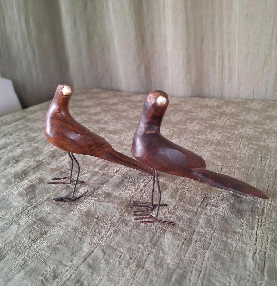 Vintage Hand Carved Wooden Birds. Vintage Wood Bird Figurines. Folk Art ...