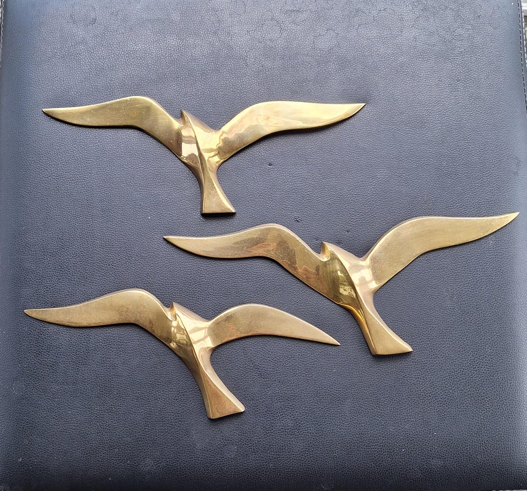 Vintage Lacquered Brass Sea Gull Wall Hangings, Set of 3. Mid Century ...