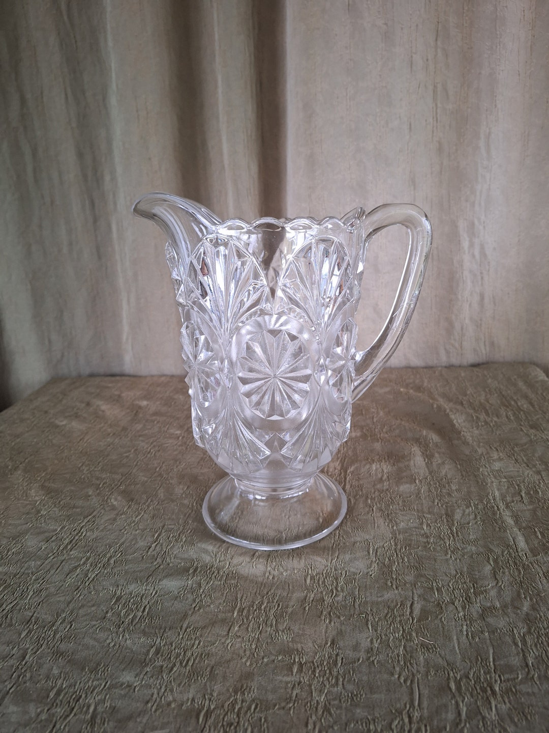Vintage Pressed Glass Picher. Glass Pedestal Pitcher. - Etsy