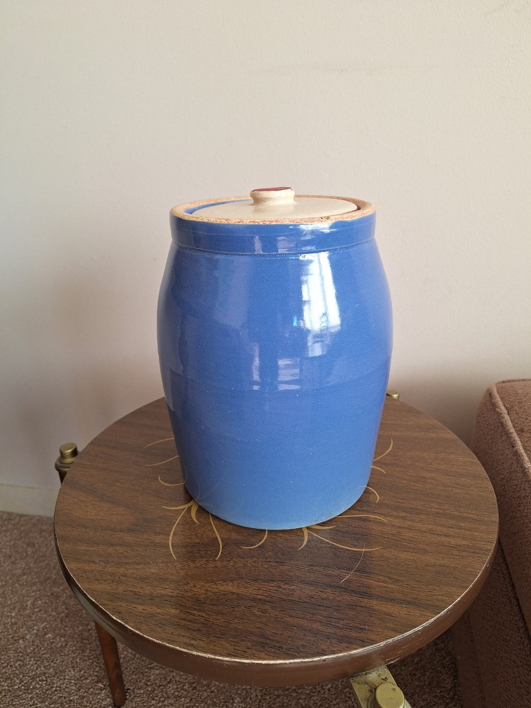 Vintage Blue Glaze Crock. Stoneware Crock. Lidded Stoneware Crock. - Etsy