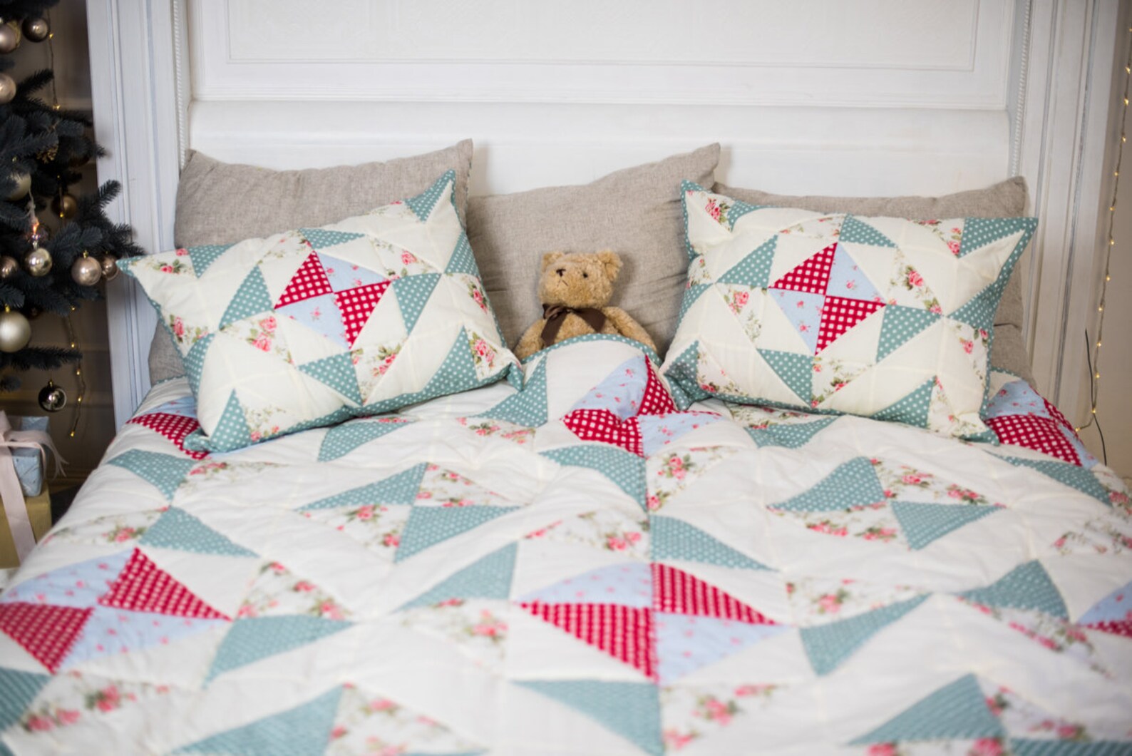 Modern Cotton Mint Patchwork Quilt king Size Blanket 220х220 - Etsy