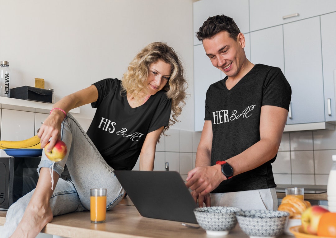 Her Bae , His Bae Matching Couple T-shirts, Sweetheart T-shirts ...