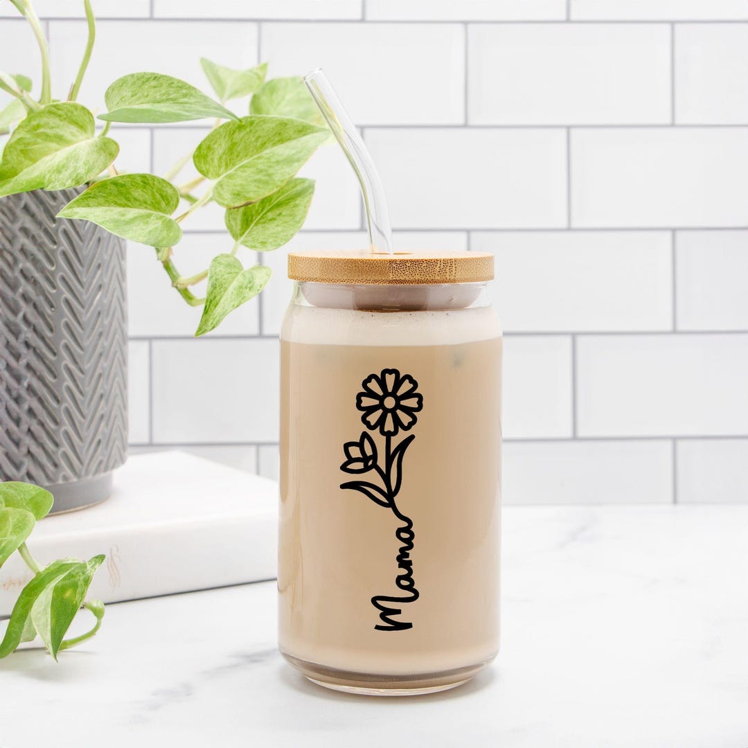 Mama Glass Can With Lid and Straw: Mom Water Bottle - Etsy