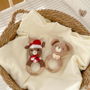 Personalized Baby Shower Gift/crochet Toy Rattle for Babies/wooden ...