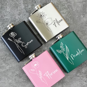 Personalised Hip Flask/custom Hip Flask With Birth Flower/personalised ...