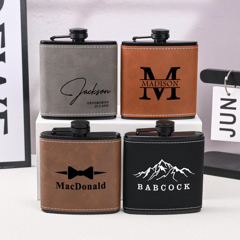 Personalized 6oz Engraved Leather Hip Flask/ Custom Leather Flask for ...