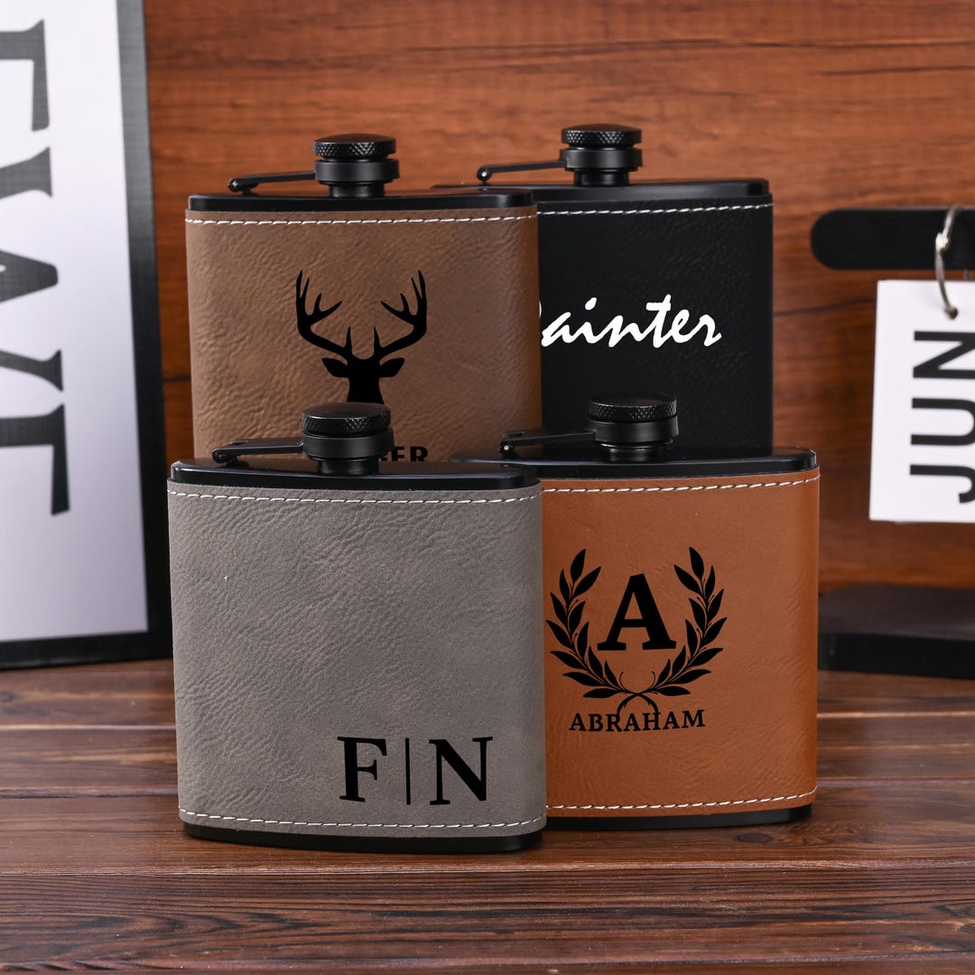Personalized Leather Flask for Men/ Custom Leather Groomsman Flask ...