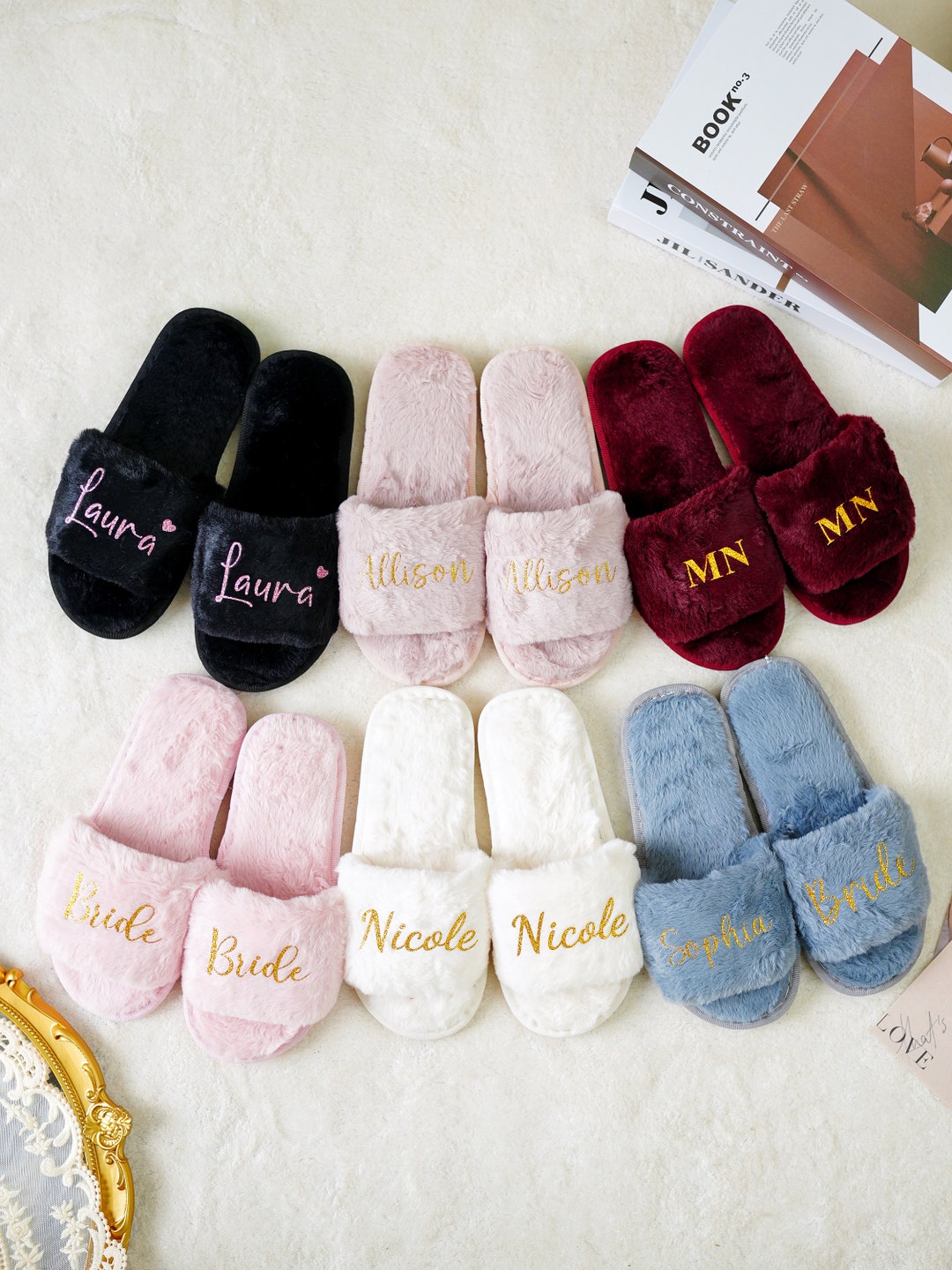 Personalized Gift Fluffy Slippers/bridal Shower/adults Custom Slippers ...