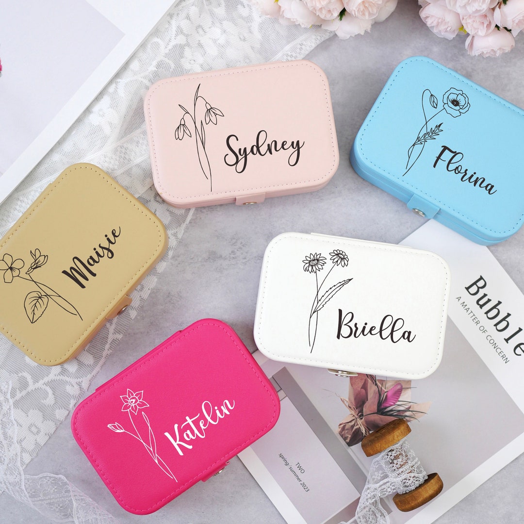 Dainty Name Jewelry Box/ Custom Initial Jewelry Organizer/ Travel ...