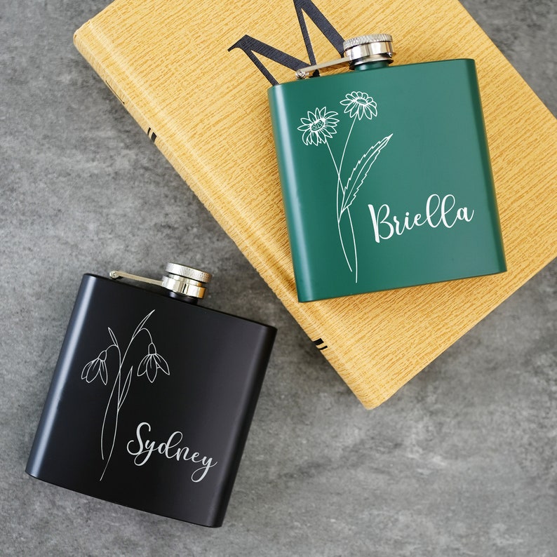 Personalised Hip Flask/custom Hip Flask With Birth Flower/personalised ...