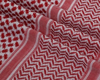 Shemagh Keffiyeh Arab Scarf Palestine Red on White Kufiya Arafat Hatta ...