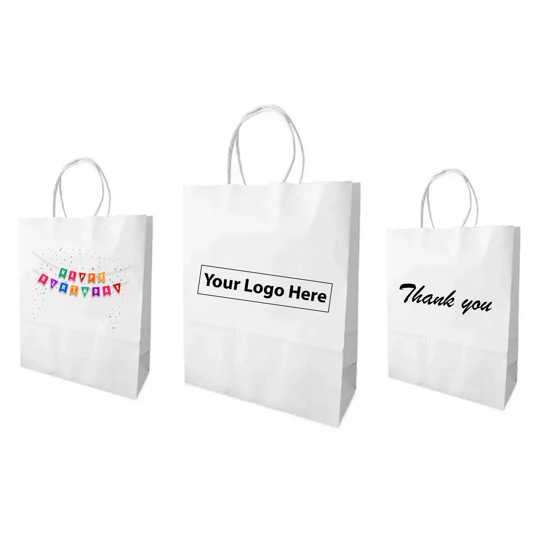 Custom Printed Paper Bags | White Twisted Handle | Personalised Logo ...