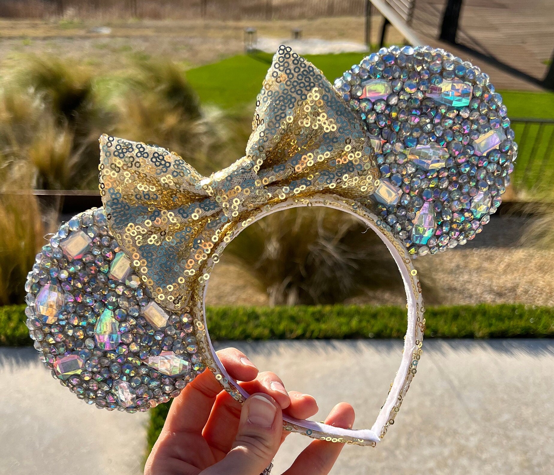 Gold Bling Sequin & Rhinestone Minnie Mouse Ears Headband - Etsy