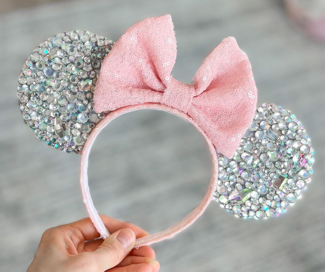 Baby Pink Sequin & Rhinestone Minnie Mouse Ears Headband Mickey Ears ...