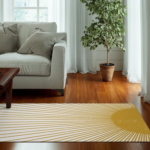 Boho Rug Mid Century Modern Sun Area Rug Mustard Yellow - Etsy
