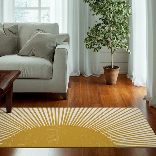 Boho Rug Mid Century Modern Sun Area Rug Mustard Yellow - Etsy