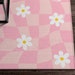 Pink Checkered Rug, Checkerboard Daisy Flower Rug, Preppy Room Decor ...