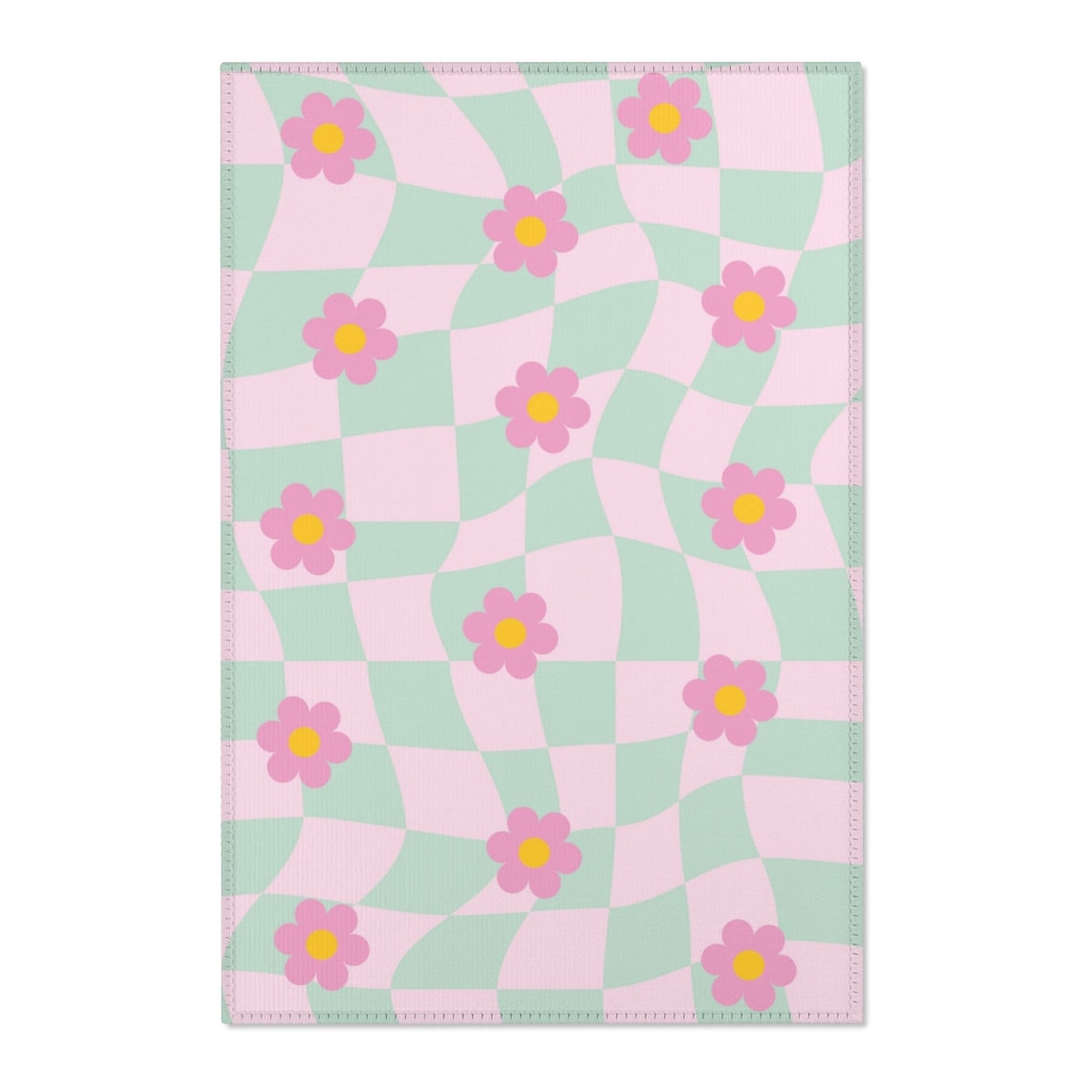 Checkered Rug Sage Green Blush Pink Checkerboard Flower Rug - Etsy