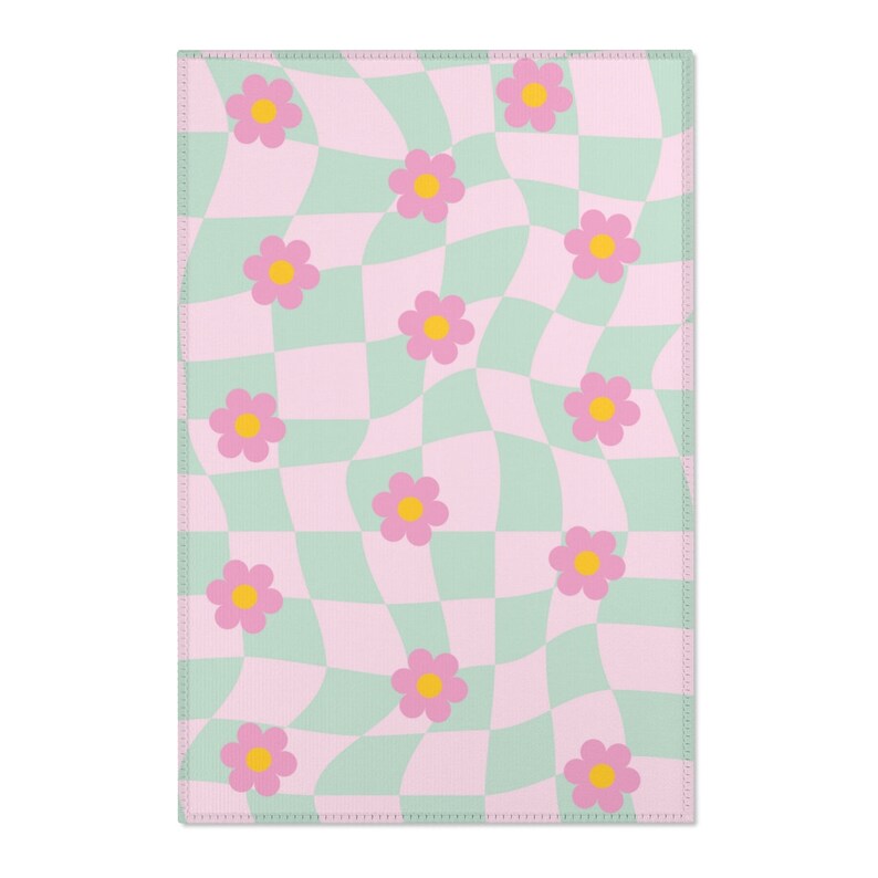 Checkered Rug Sage Green Blush Pink Checkerboard Flower Rug - Etsy