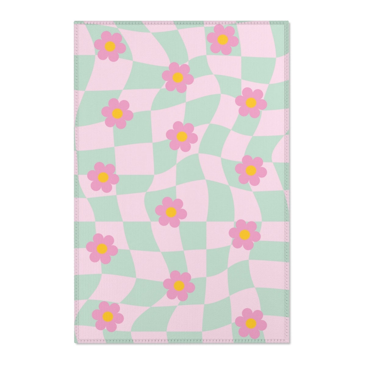 Checkered Rug Sage Green Blush Pink Checkerboard Flower Rug - Etsy
