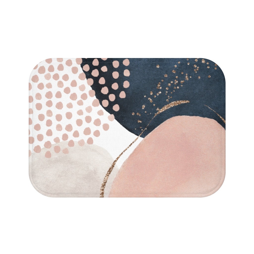 Abstract Art Bath Mat, Non-slip Modern Bath Rug With Organic Watercolor ...