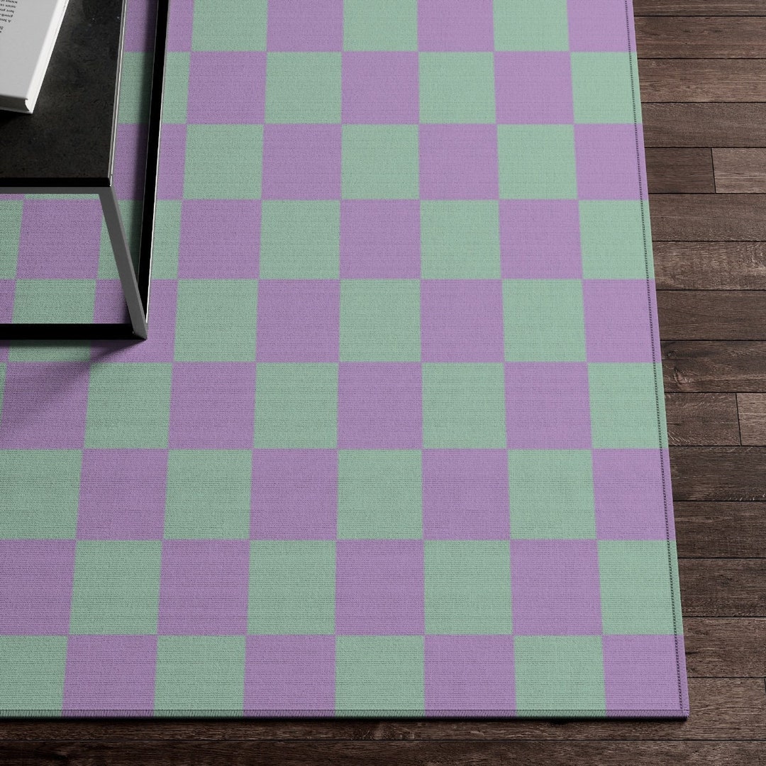 Checkered Rug, Sage Green Purple Checkerboard Rug, Funky Rug, Cute Rug ...