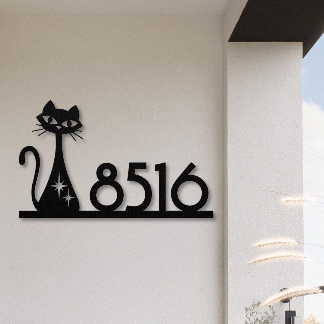 Mid Century Modern Custom House Number Sign, Mcm Atomic Cat Starburst ...