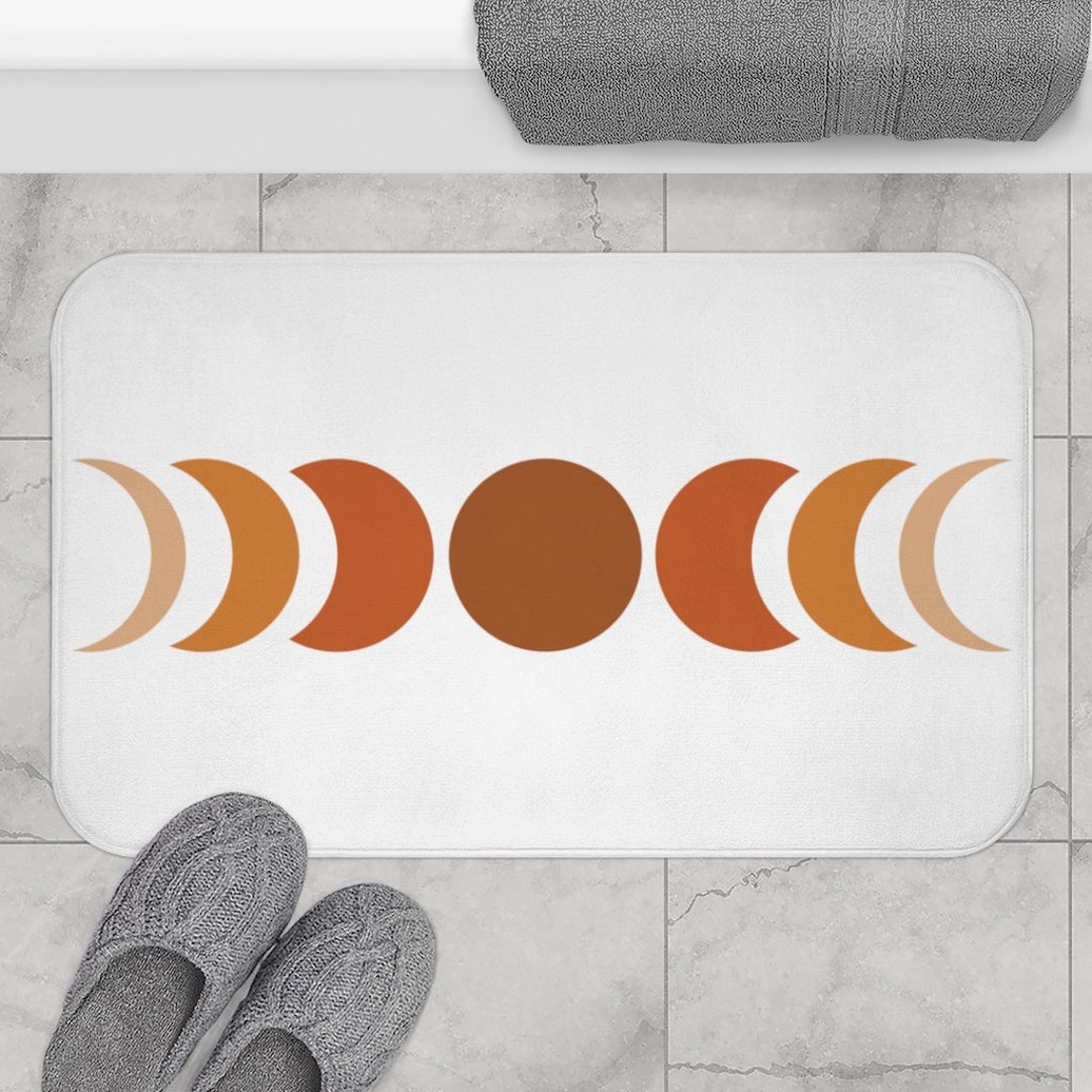 Moon Phases Boho Bath Mat, Burnt Orange Moons Bohemian Bath Mat, Boho ...