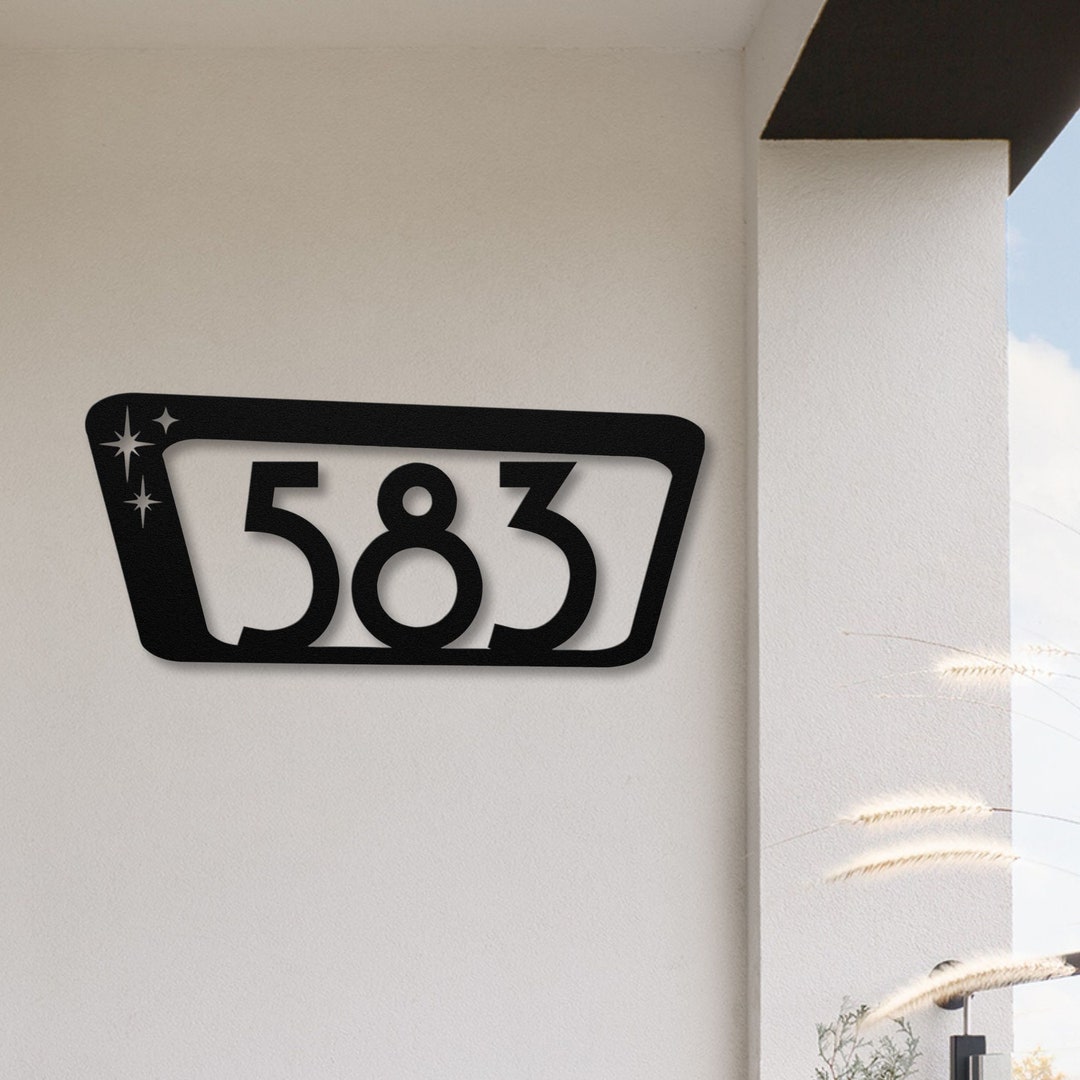Mid Century Modern Custom House Number Sign, Mcm Atomic Starburst Metal ...