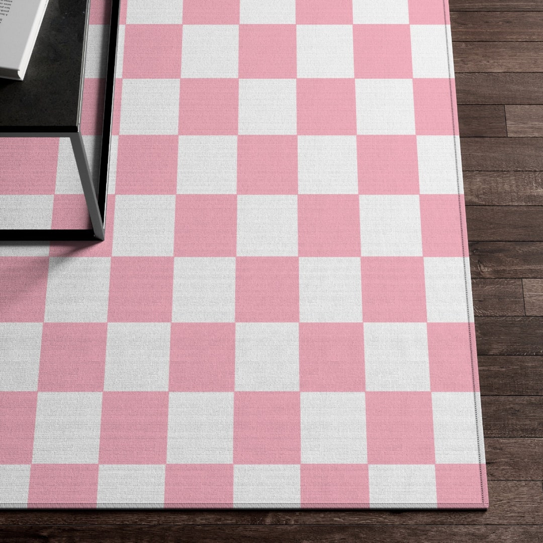 Pink Checkered Rug, Preppy Room Decor, Checkerboard Rug Cute Funky Rug ...