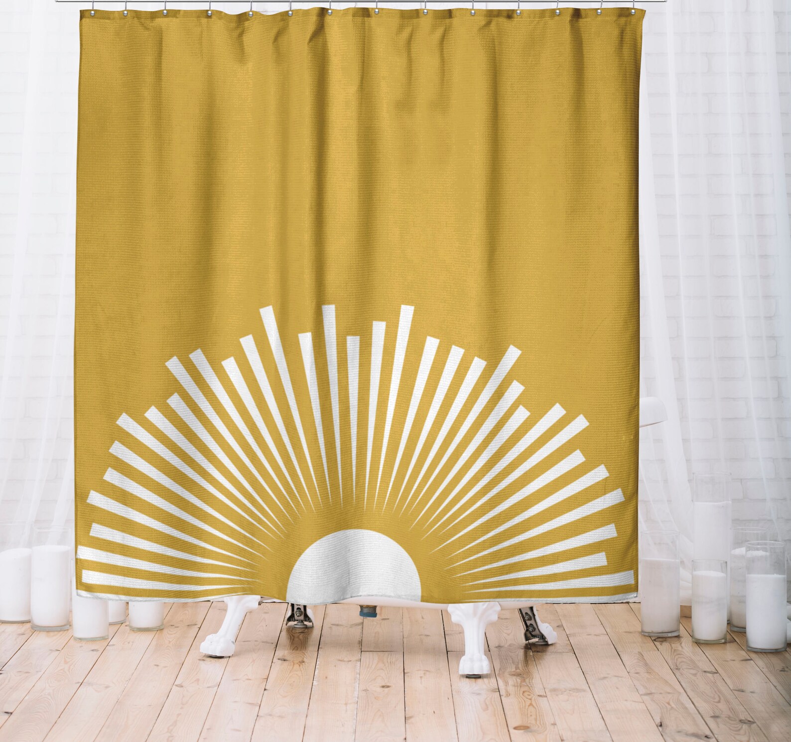 Mid Century Modern Minimalist Shower Curtain Mustard Yellow Etsy