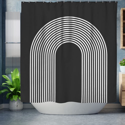 Boho Shower Curtain Mid Century Modern Abstract Sunrise And Etsy