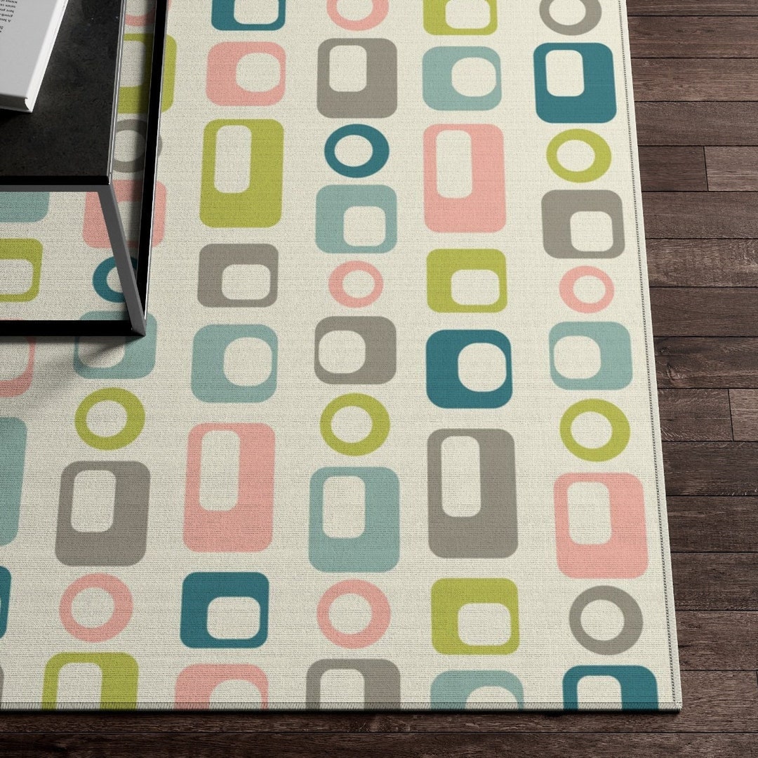 Retro Rug, Mid Century Modern Funky Rug, Colorful Abstract Shapes Area ...